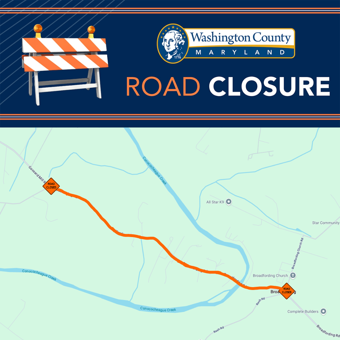 TRAFFIC ALERT: Broadfording Road Closure - Washington County