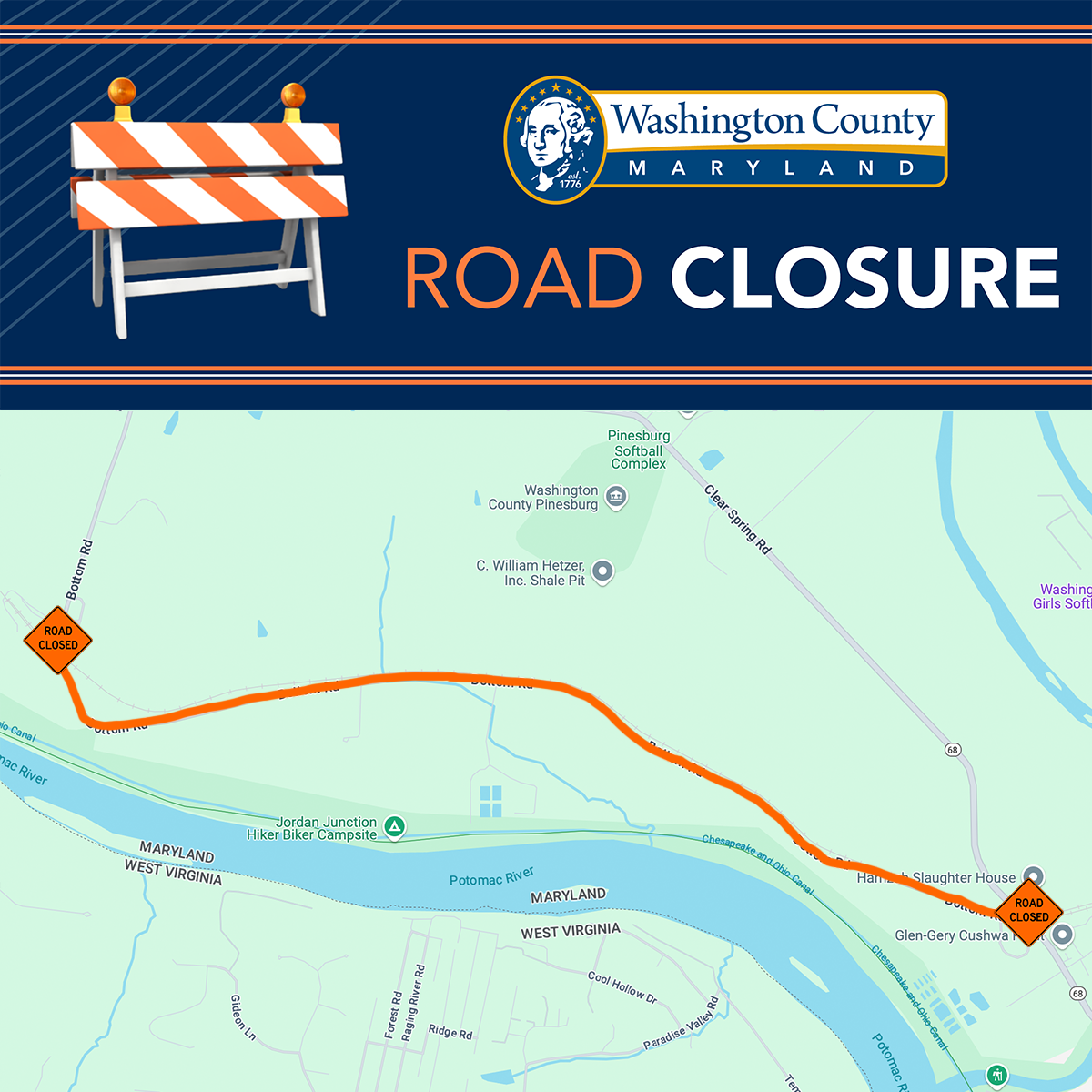 TRAFFIC ALERT: Road Closure on Bottom Road - Washington County